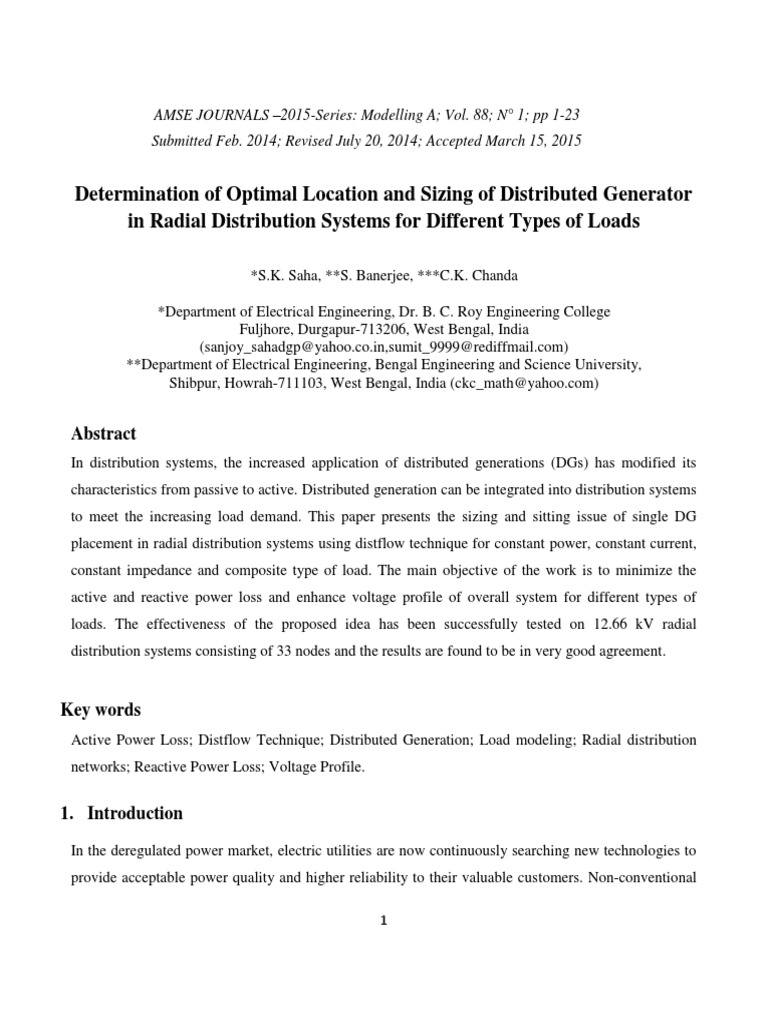 Determination Of Optimal Location And Sizing Of Distributed Generator In Radial Distribution