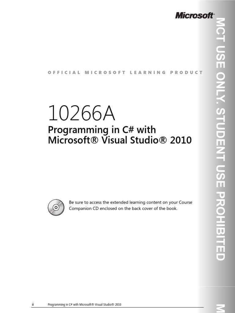 MS 10226A Programming in C With Visual Studio 2010 Trainer Handbook | PDF | C Sharp (Programming ...