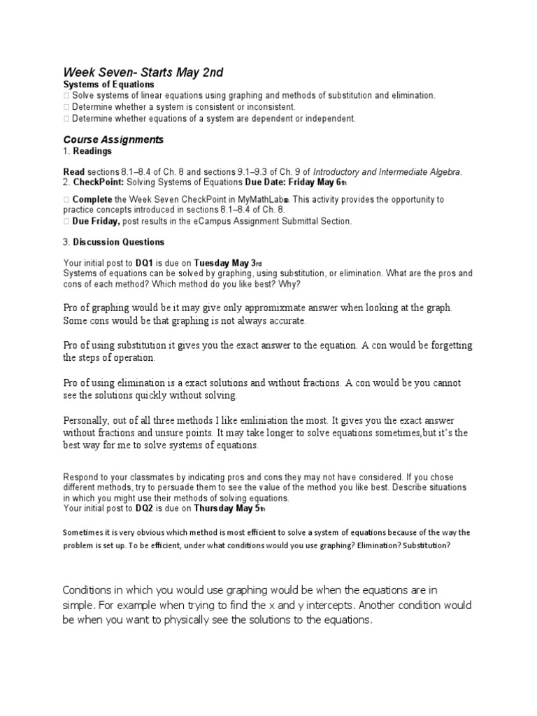 Week Seven-Starts May 2nd: Course Assignments | PDF | Equations ...