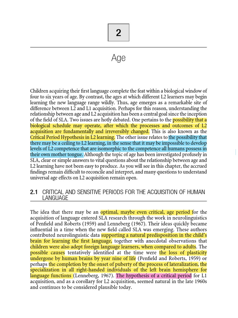 2.1 Critical and Sensitive Periods For The Acquisition of Human ...