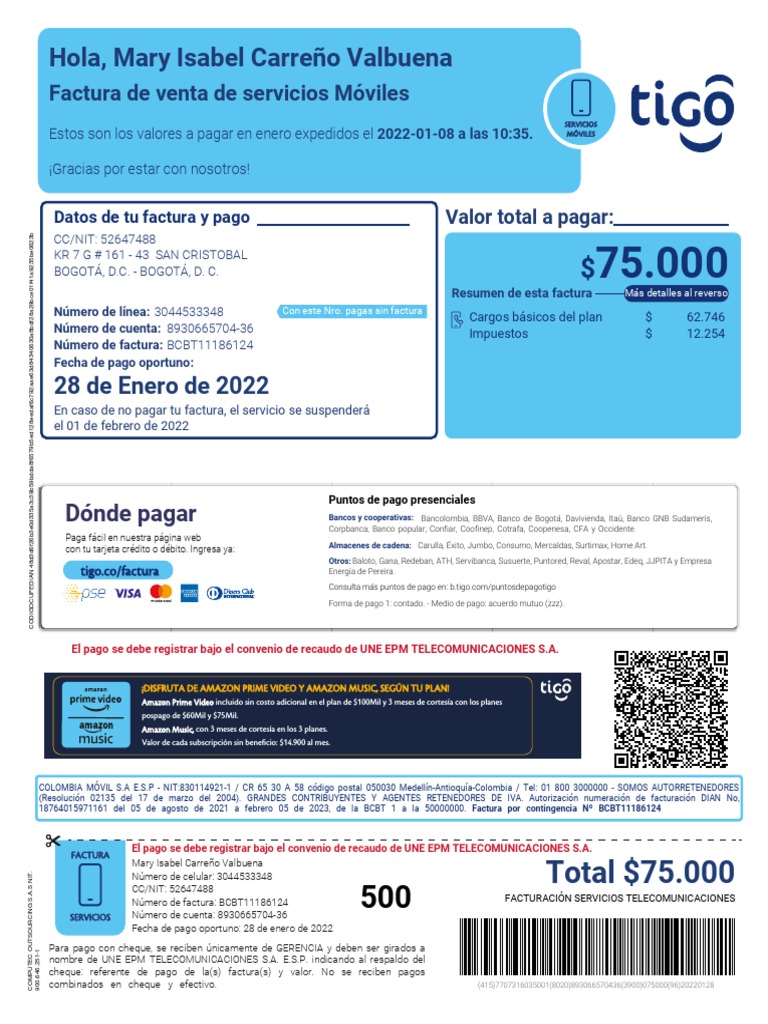 Factura Tigo of | PDF | Factura