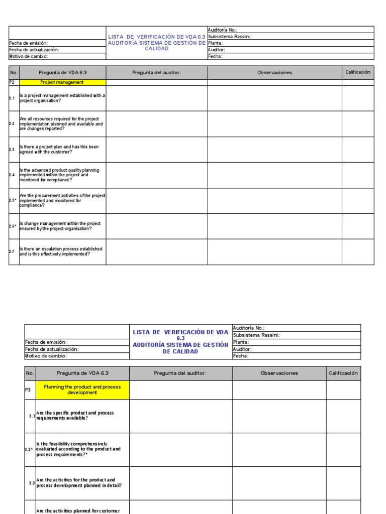 Checklist de Trabajo Vda 6.3 | PDF | Audit | Specification (Technical ...
