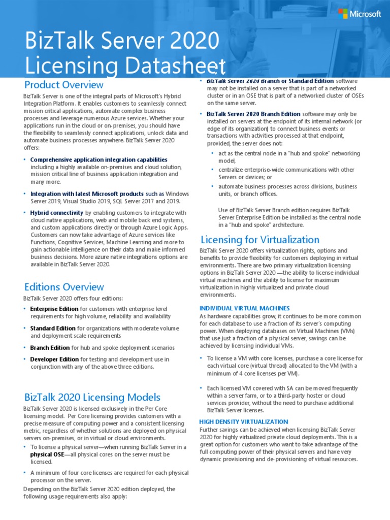 Microsoft BizTalk Server 2020 - Licensing Datasheet | PDF | Cloud ...