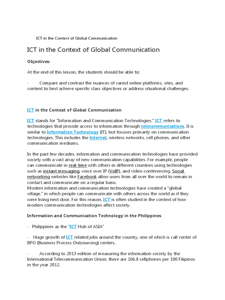 ICT & Global Communication Overview | PDF | World Wide Web | Internet & Web