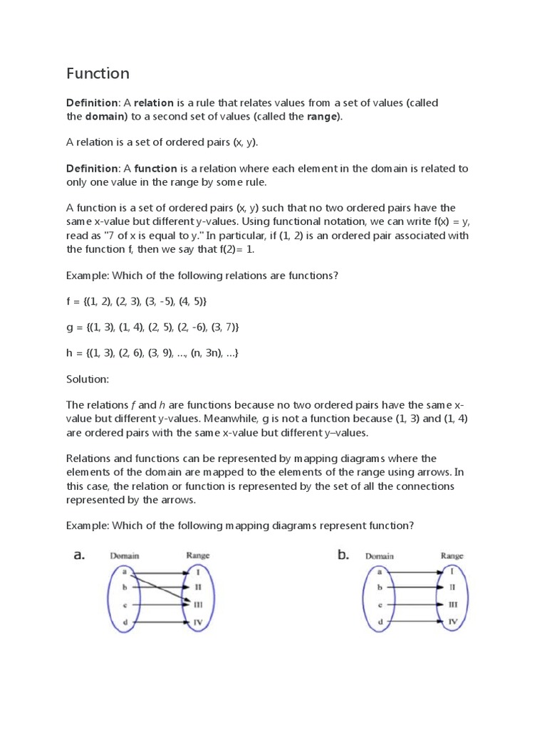 Function: Definition: A Relation Is A Rule That Relates Values From A ...