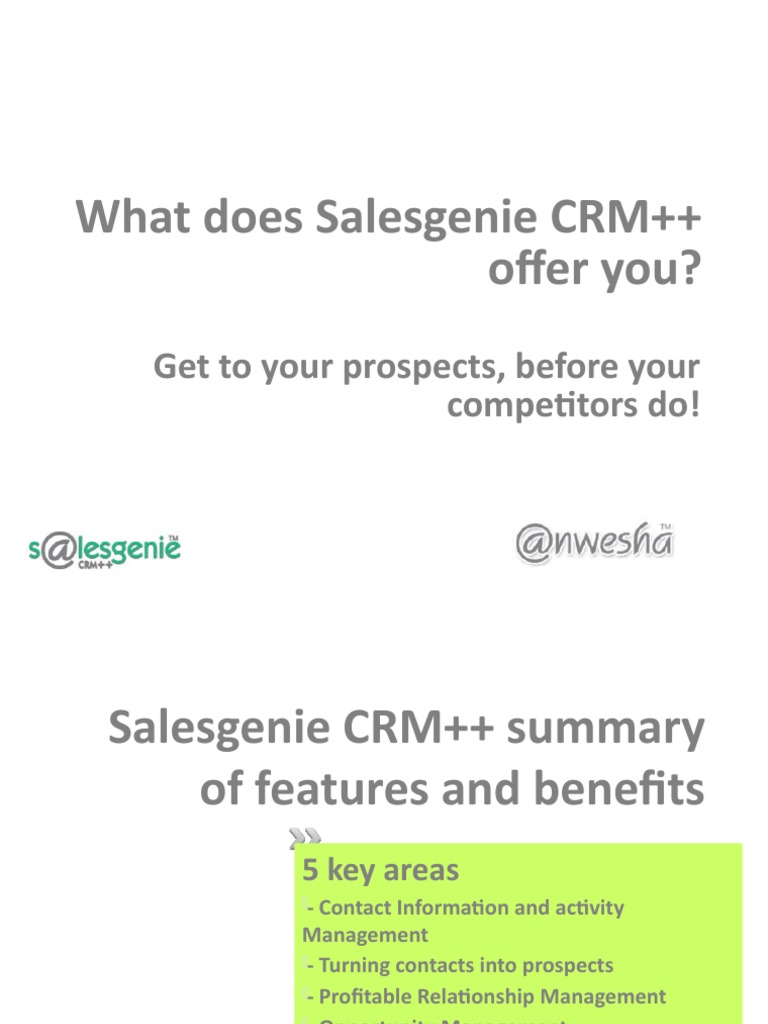 Salesgenie CRM++ for Sales Teams | PDF | World Wide Web | Centralized ...