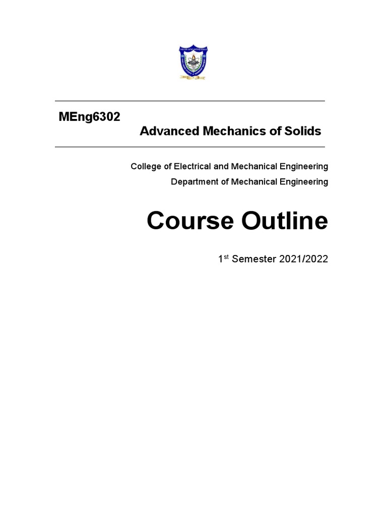 Course Outline: Meng6302 Advanced Mechanics of Solids | PDF | Stress ...