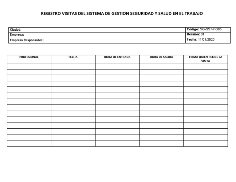 Registro De Visitantes Formato: Formato Registro De Visitas – MQIY