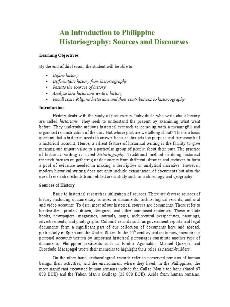 Philippine Historiography Overview | PDF | Historiography | Philippines