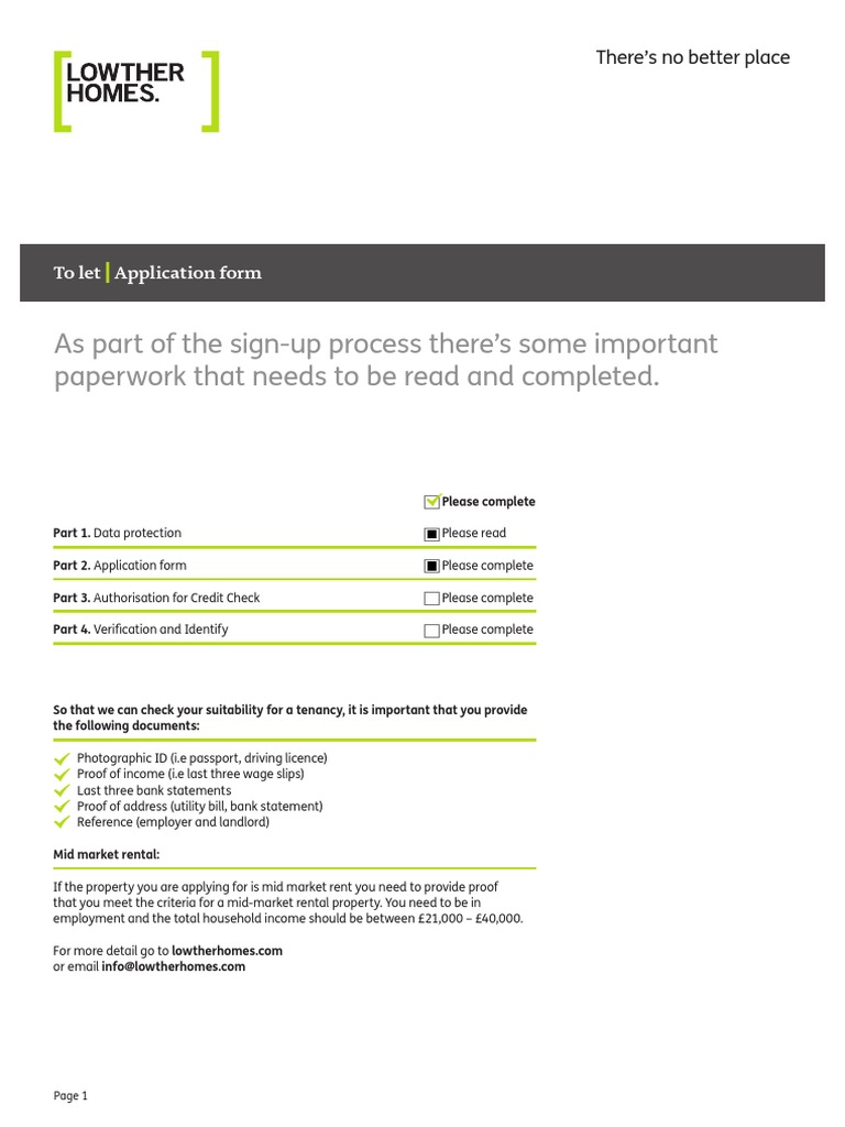 Lowther Homes Application Checklist | PDF | Leasehold Estate | Landlord