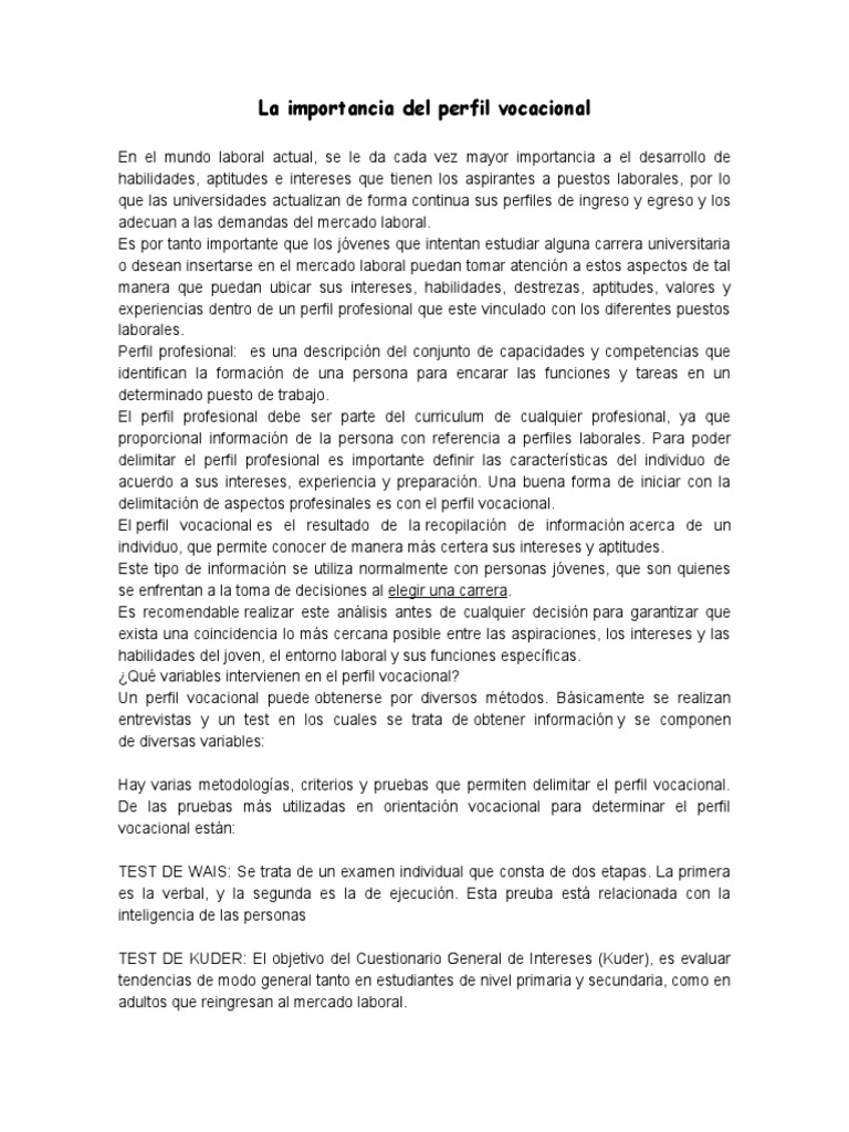 La Importancia Del Perfil Vocacional | PDF | Inteligencia | Aprendizaje