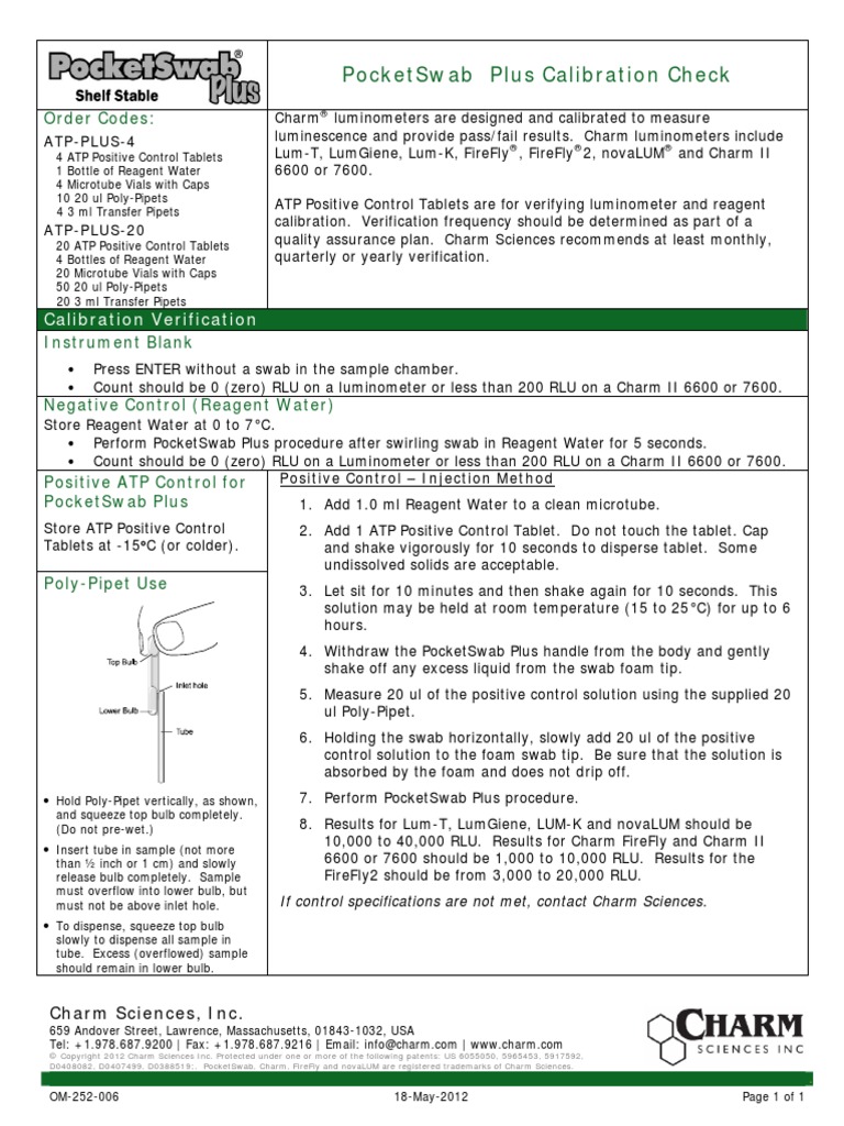 OM-252-006 PocketSwab Plus Calibration | PDF | Chemistry | Applied And ...