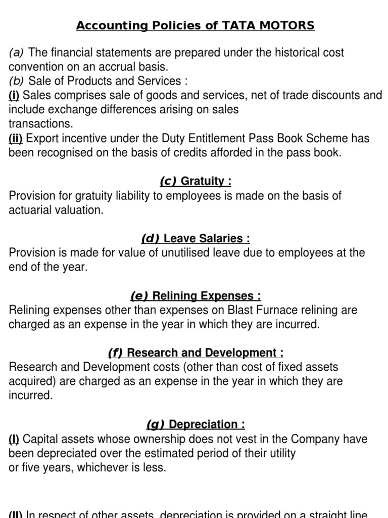 Accounting Policies and Valuation Methods of TATA MOTORS | PDF ...