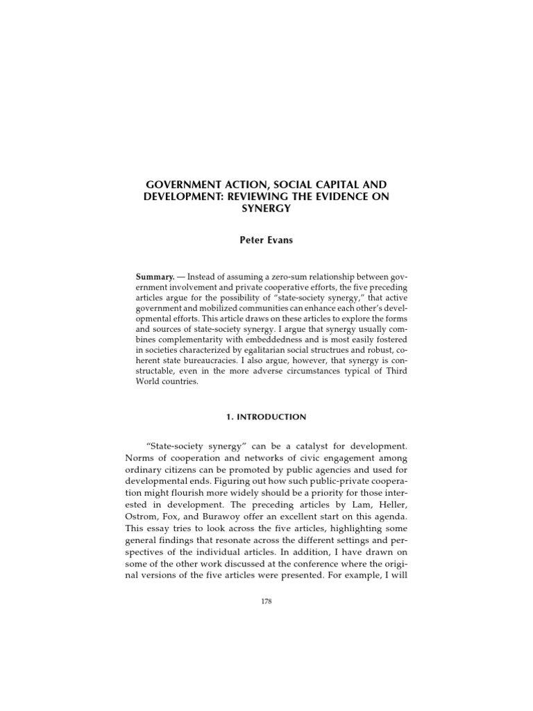 State-Society Synergy for Development | PDF | Social Capital | Bureaucracy