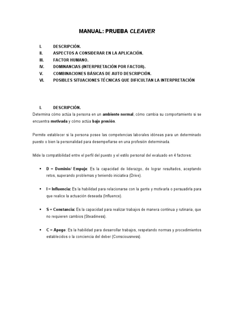 Manual y Prueba Cleaver | PDF | Teoría de apego | Creatividad