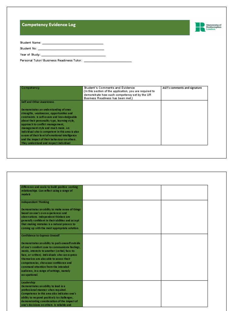 Business Readiness Competency Log | PDF | Competence (Human Resources ...
