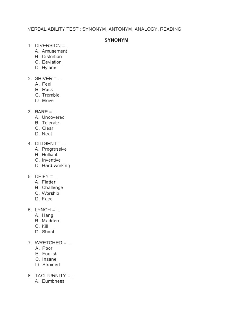 Iup Unair 2022 - Apt (I. Verbal - 1. Synonym) | PDF