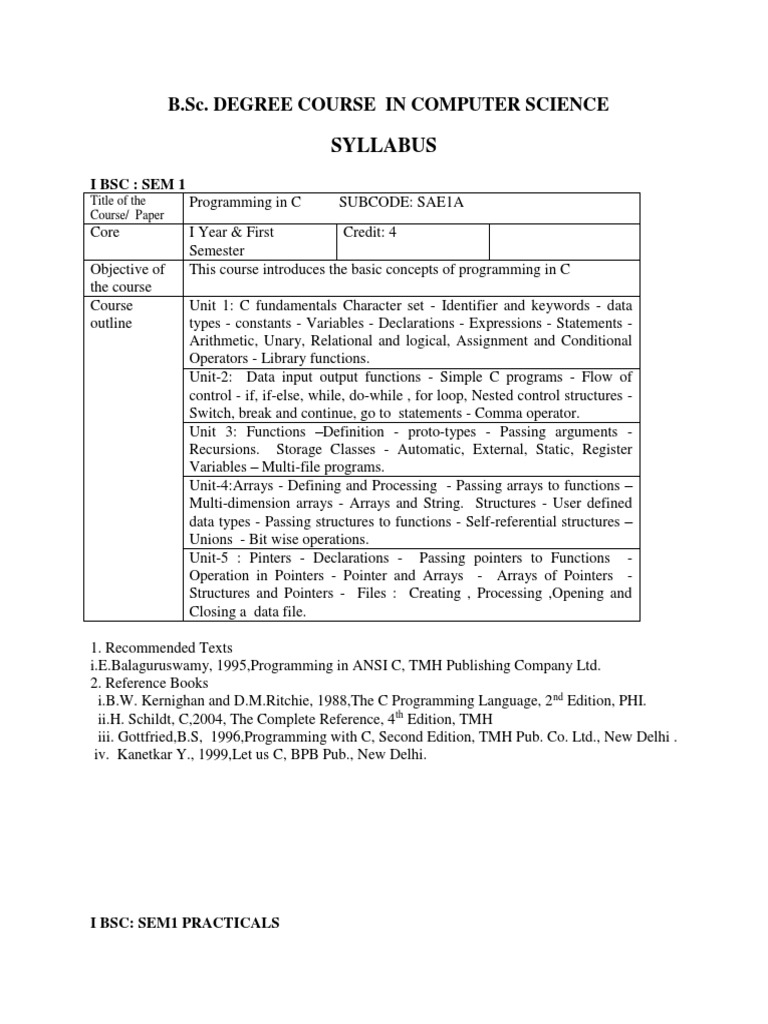 B.Sc. Degree Course in Computer Science: Syllabus | PDF | Computer ...