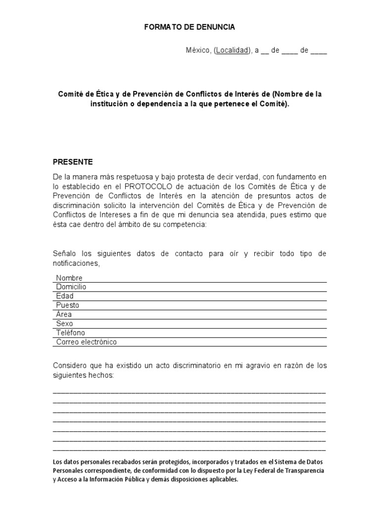 Formato de Denuncia VF | PDF | Discriminación | Justicia