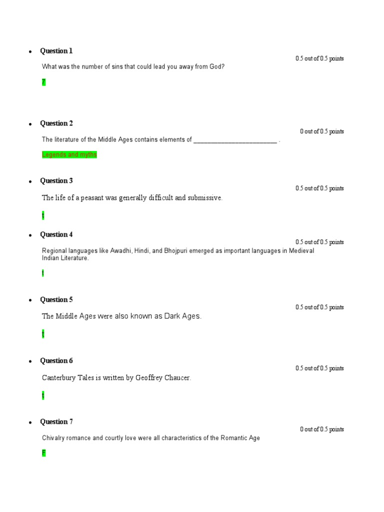 Quiz 3 | PDF | Middle Ages | Medieval Literature