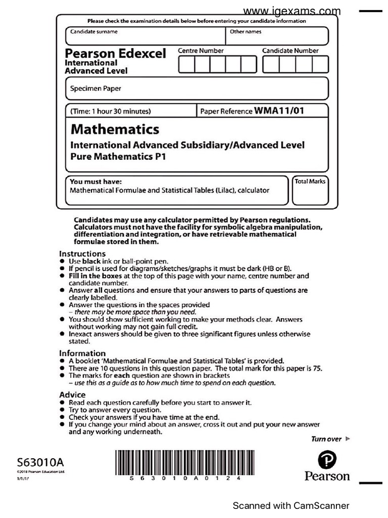 As Math P1 Specimen 2019 QP | PDF