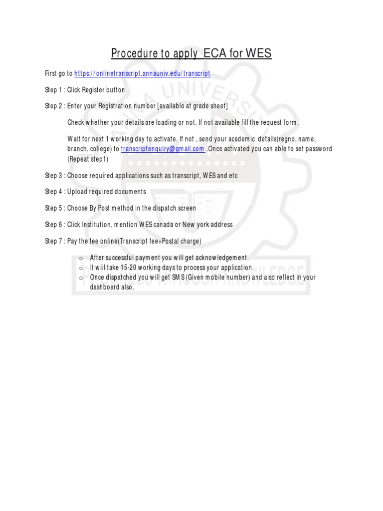 Procedure To Apply ECA For WES | PDF
