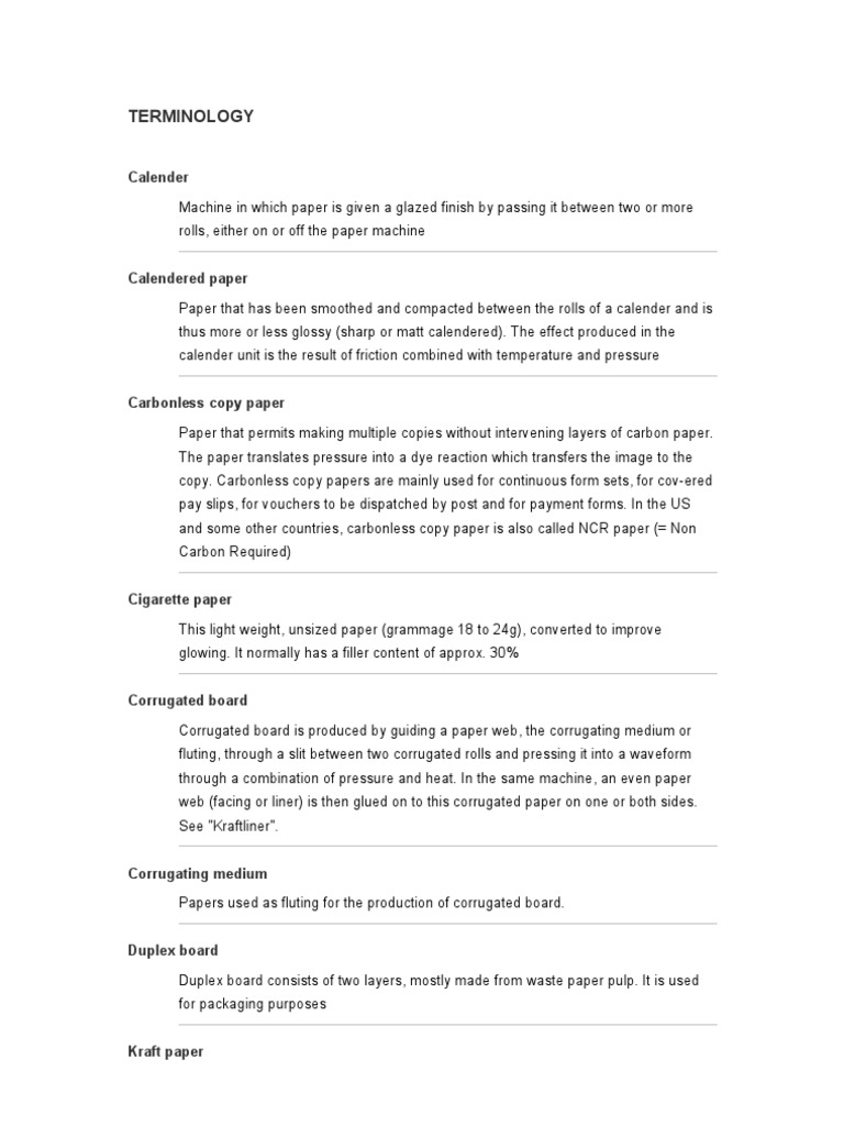 Terminology | PDF | Pulp (Paper) | Paper