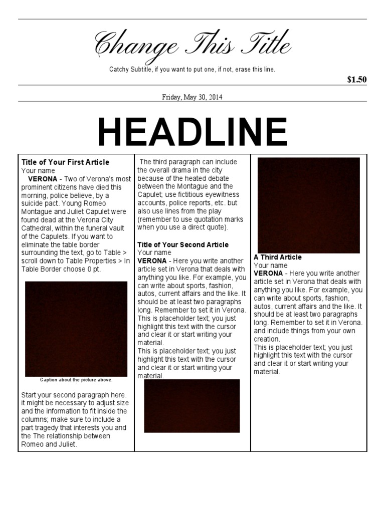 Perth Amboy Romeo and Juliet Newspaper | PDF | Characters In Romeo And ...