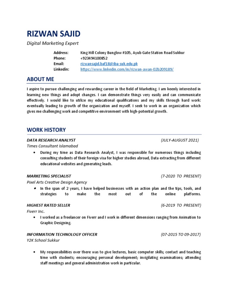 Rizwan Sajid 2 Page CV | PDF | Microsoft | Business