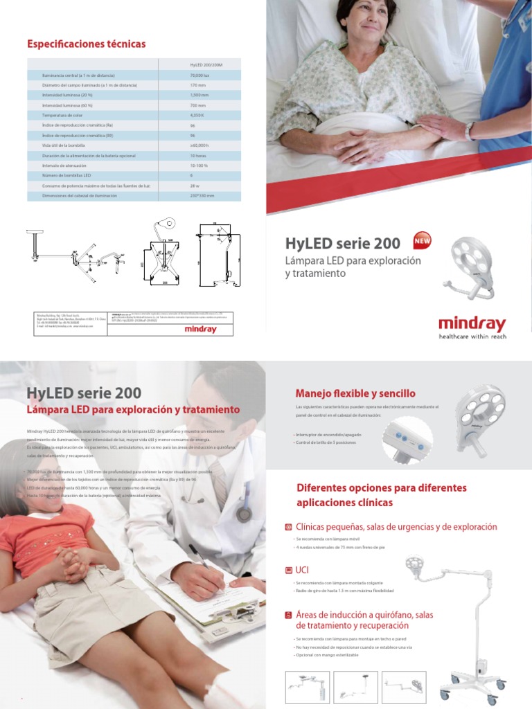 Especificaciones técnicas y características de la lámpara LED Mindray ...