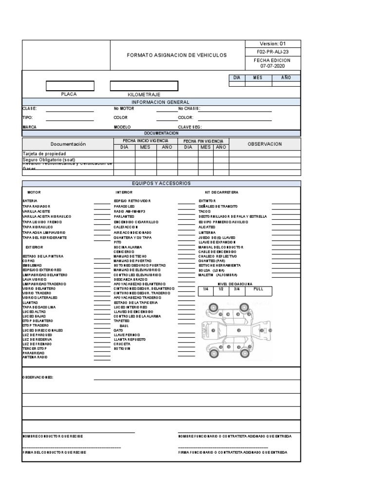 Formato Asignación De Vehículos V1 Pdf Lesión Vehículos De Ruedas