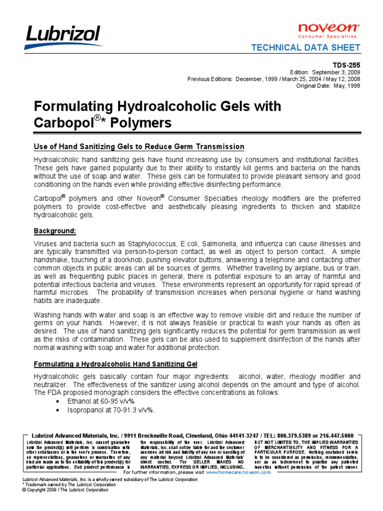 TDS-255 Formulating Hydroalcoholic Gels With Carbopol Polymers | PDF ...