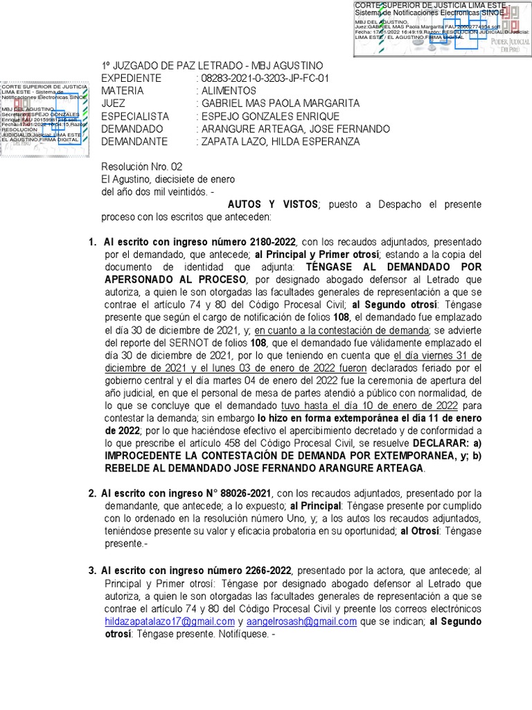 Exp. 08283-2021-0-3203-JP-FC-01 - Resolución - 06721-2022 | PDF | Ley Pública | Gobierno