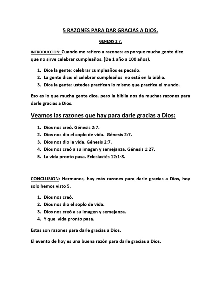 5 Razones para Dar Gracias A Dios. | PDF