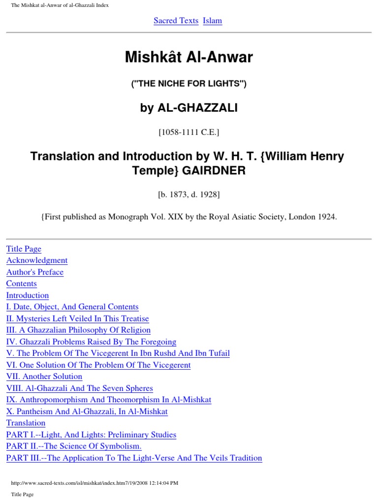 Mishkat Al Anwar by Imam Al Ghazali | PDF | Sufism | Philosophy Of Religion