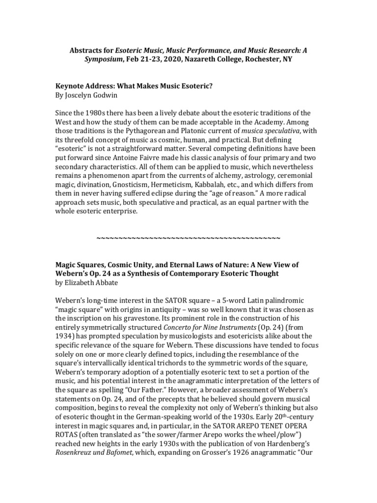 Esoteric Music Paper Abstracts | PDF | Theosophy | Western Esotericism
