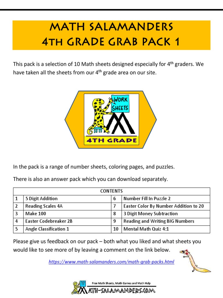 4th Grade Math Grab Pack 1 | PDF | Angle | Mathematics