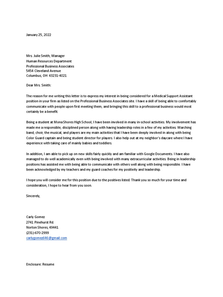 Carly Gomez Cover Letter Assignment Pdf