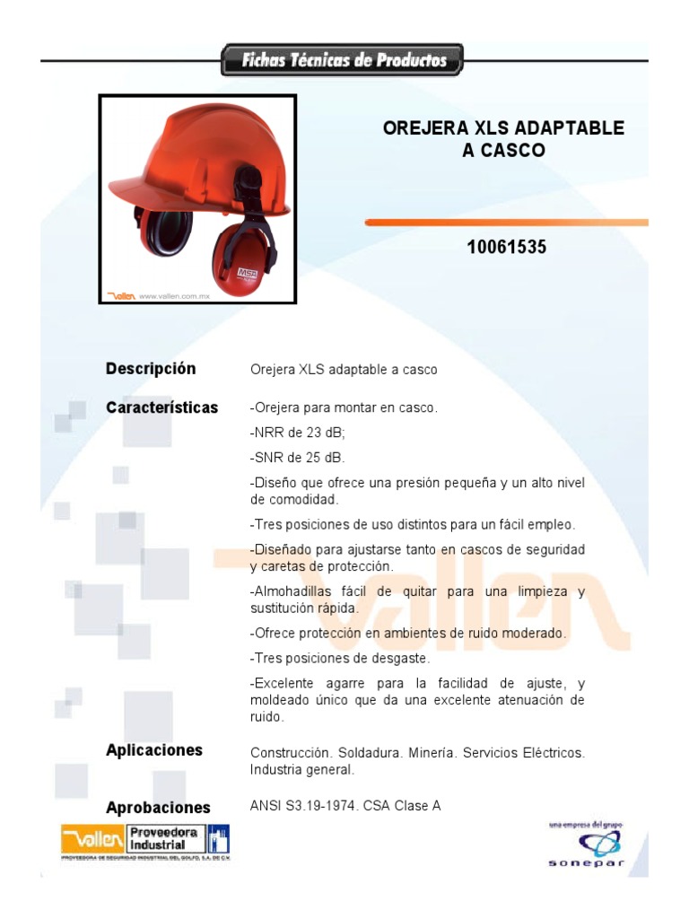 Orejera XLS para Casco MSA 10061535 | PDF