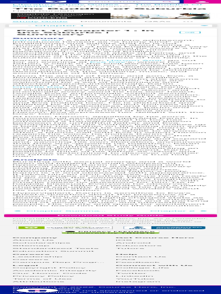 The Buddha of Suburbia Part 1 Chapter 1 Summary - Course Hero | PDF