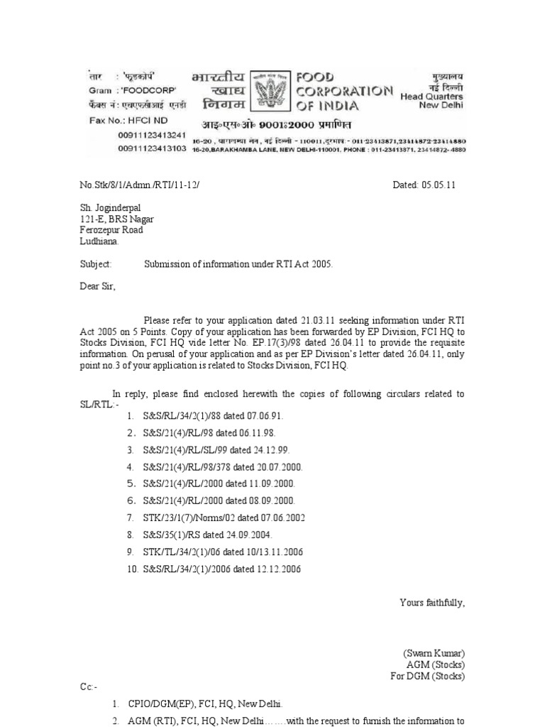 RTI Information Submission Response | PDF
