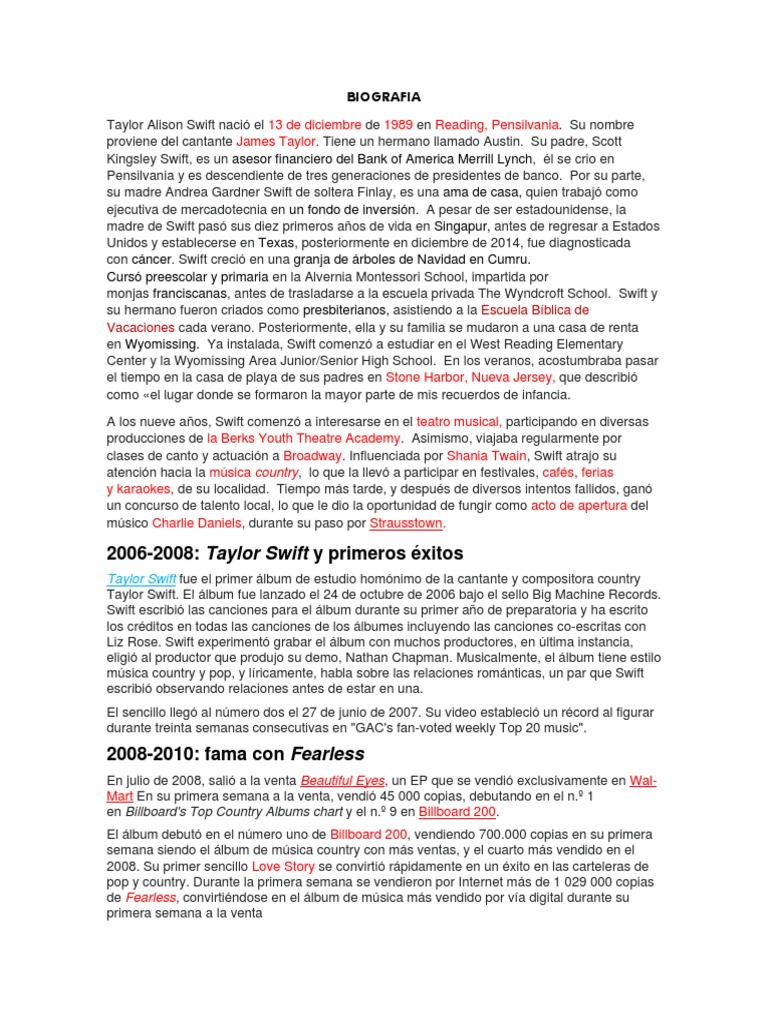 BIOGRAFIA | PDF | Taylor Swift | Álbumes