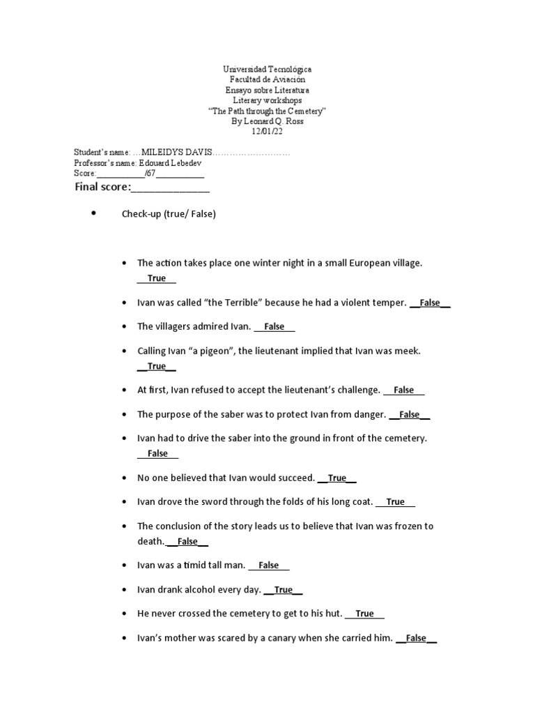Analysis of "The Cemetery Path" | PDF | General Fiction