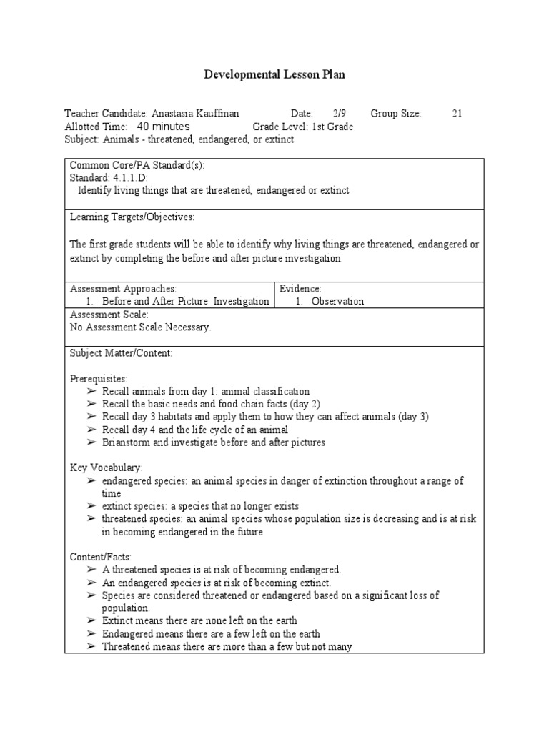 Unit Animals Lesson 5 Threatened Endangered or Extinct | PDF ...