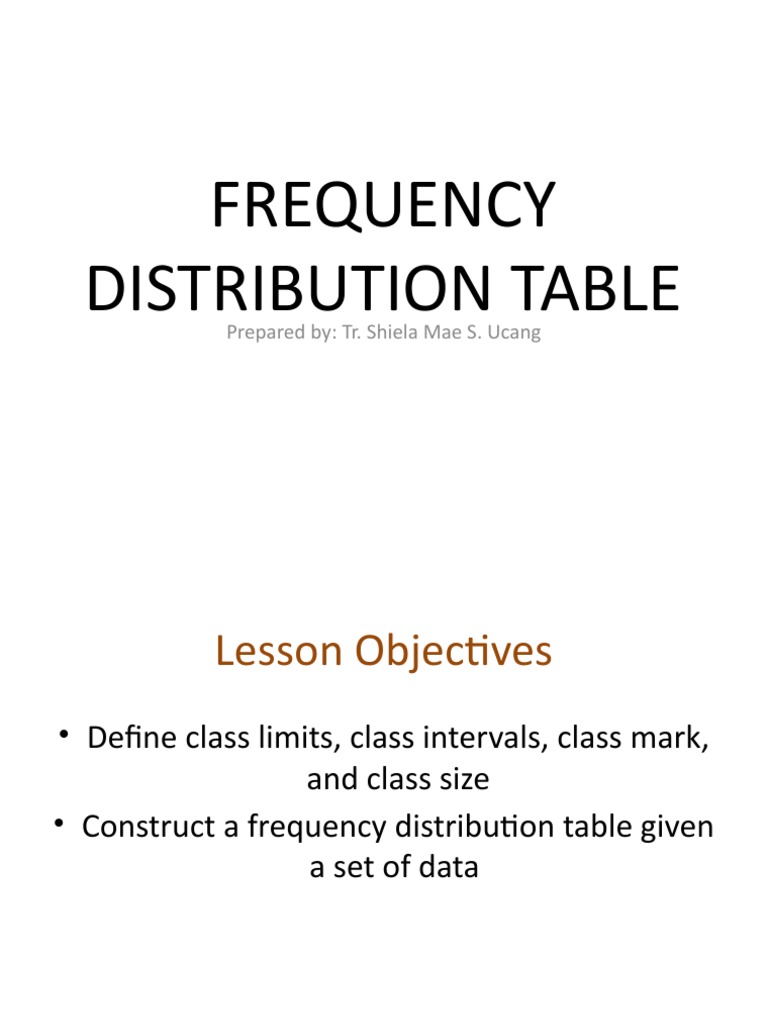 Frequency Distribution Table: Prepared By: Tr. Shiela Mae S. Ucang | PDF