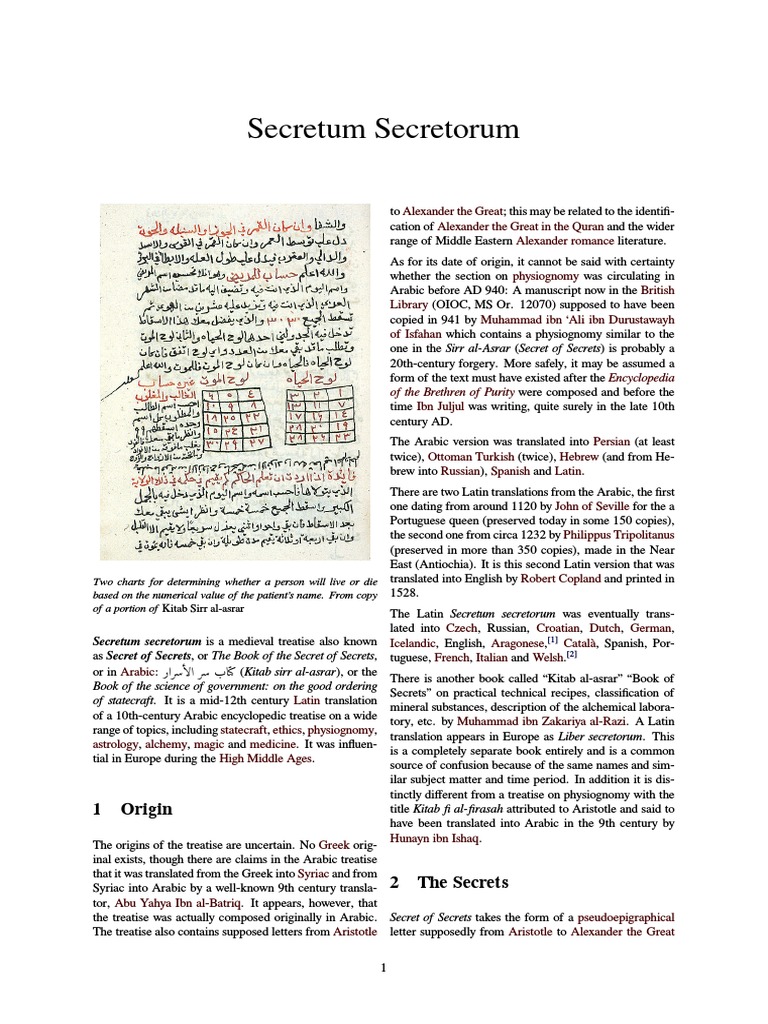 Secretum Secretorum: 1 Origin | PDF