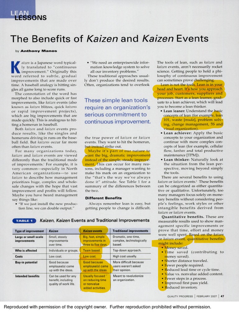 The Benefits of Kaizen and Kaizen Events | PDF