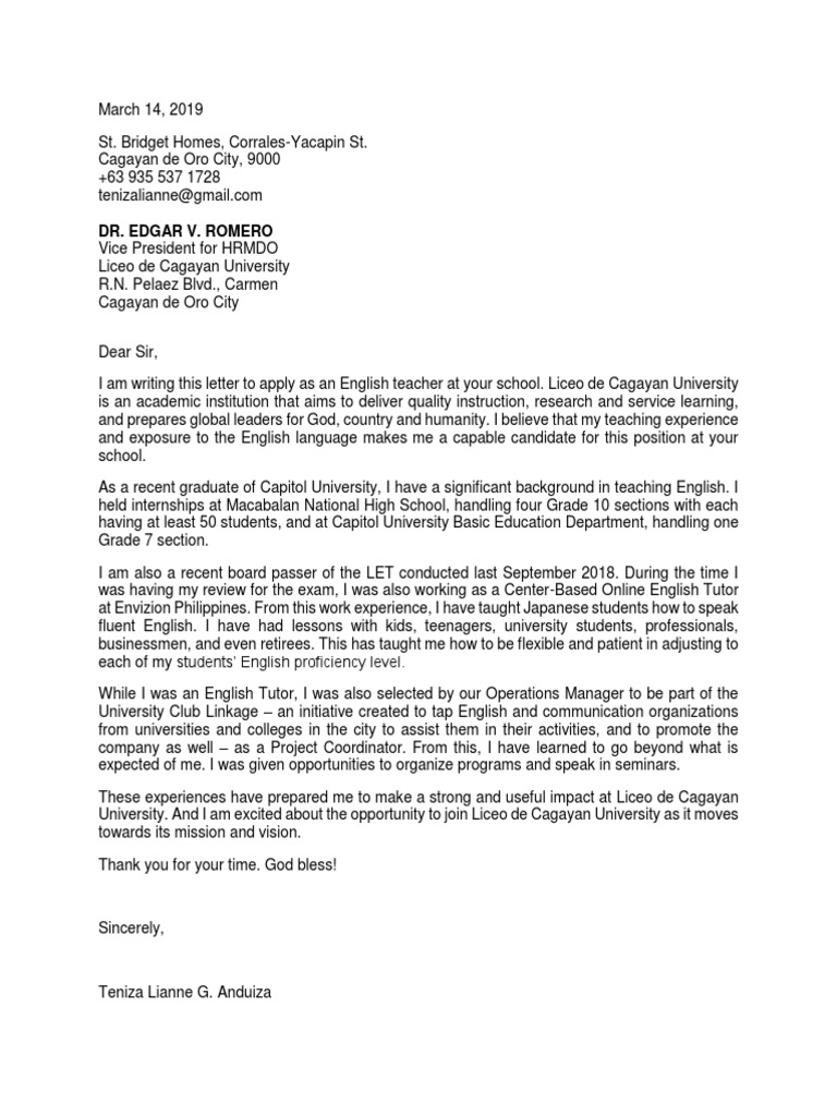 Application Letter | PDF