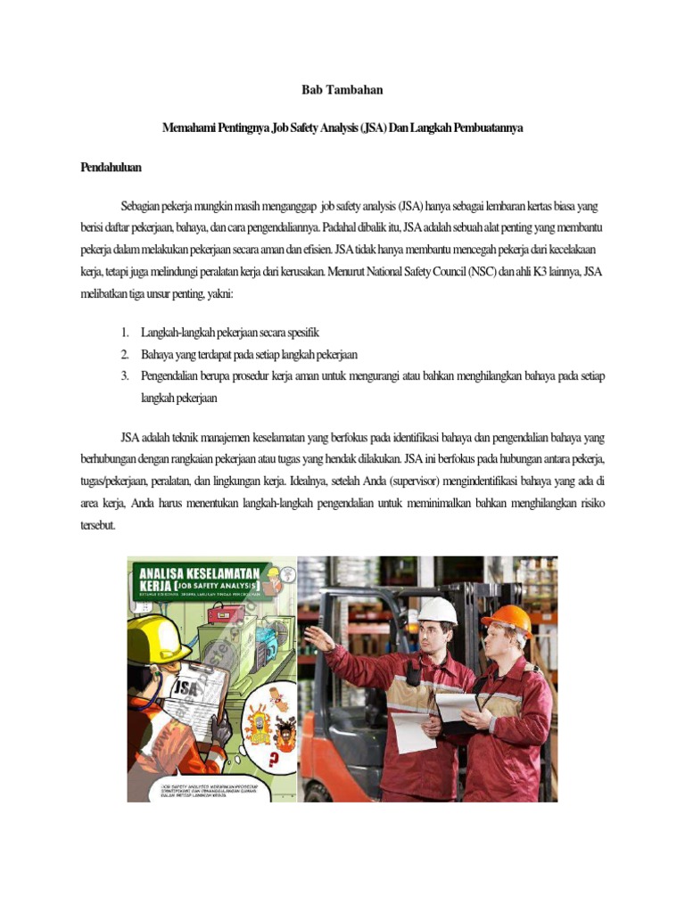 Bab Tambahan Memahami Pentingnya Job Safety Analysis (JSA) Dan Langkah Pembuatannya | PDF | Bisnis