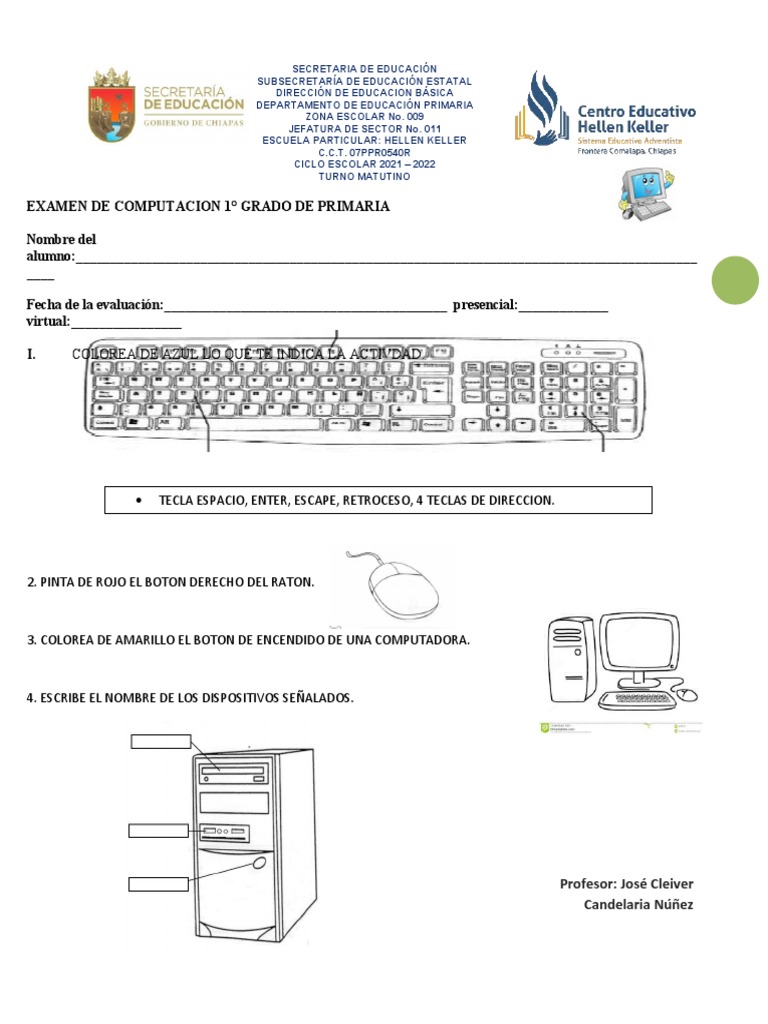 Examen Computacion de 1 de Primaria NOV | PDF